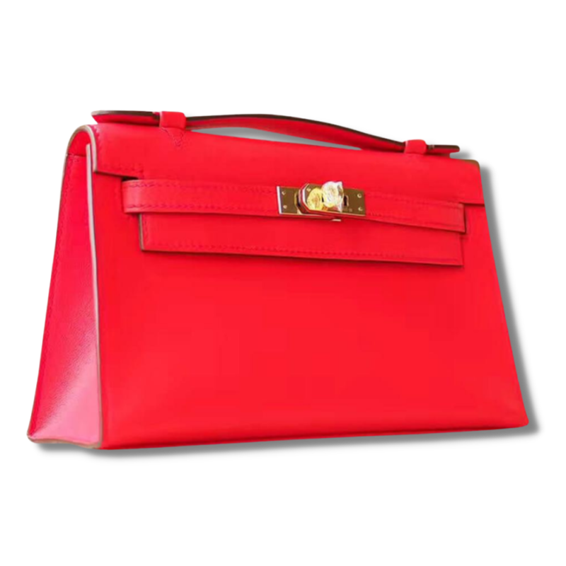 HERMES Kelly Pochette Bag Red Swift Gold Hardware - Nadine Collections